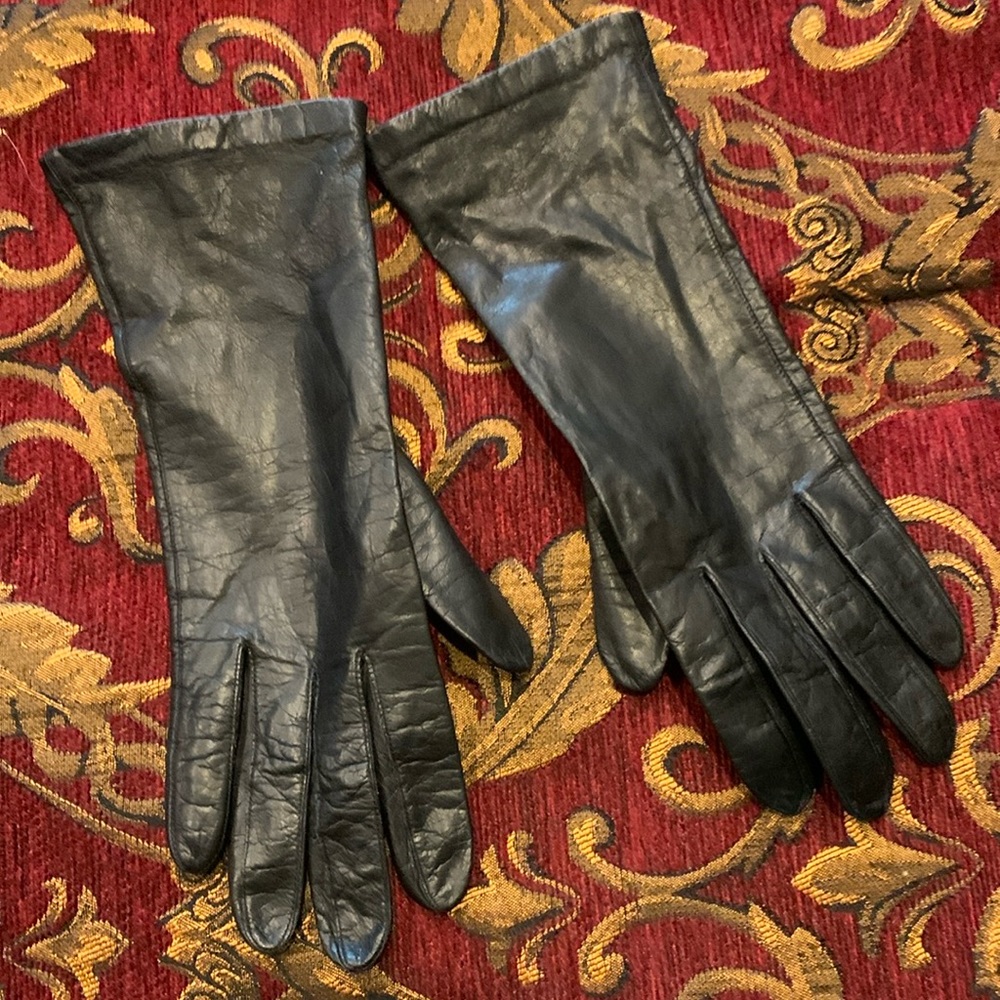 Vintage Miss Aris Feather Leather Gloves Size 71/2 - Gem